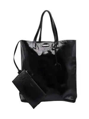 Saint Laurent Bold Shopping Patent Leather Tote Bag - Black