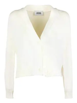 Alpha Studio Ribbed V-neck Cardigan - White
