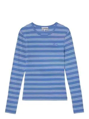 GANNI Striped Long Sleeve T-shirt - Blue