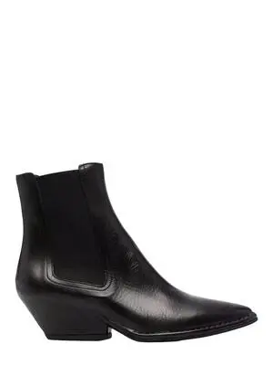 DEL CARLO Mid-block Heel Leather Boots - Black