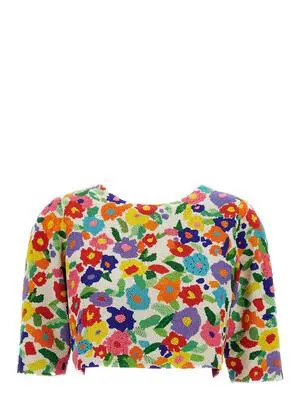 Pero Embroidered Floral Beaded Cropped Top - Multicolore