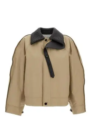 Bottega Veneta Cotton Jacket With Leather Collar - Beige