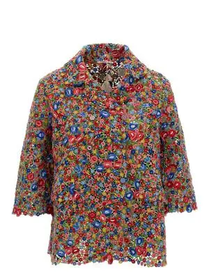 Pero Embroidered Double-breasted Blazer - Multicolor