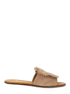 SEBAGO Suede Leather Fringe Slide Sandals - Beige