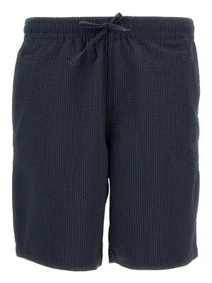 Lacoste Cotton Seersucker Striped Relaxed Fit Shorts - Black
