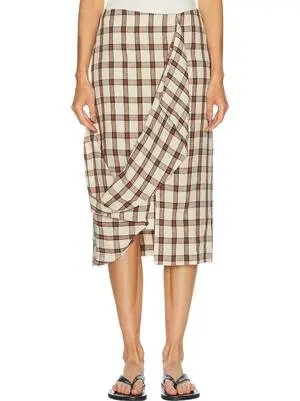 RÓHE Draped Check Midi Skirt - Red Table Check