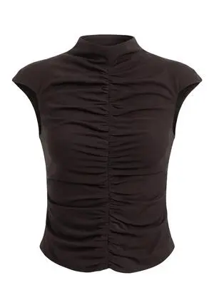 AGGI BY HALEWSKI Rita Blouse Ruched High Neck - Brown