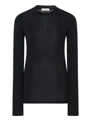 THE ROW Dantea Long Sleeve Ribbed Crewneck T-shirt - Black