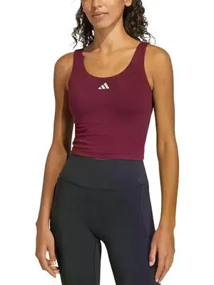 Adidas 3-stripes Studio All Me Logo-print Cropped Tank Top - Red