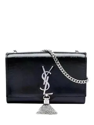 Saint Laurent Medium Chevron Patent Monogram Kate Tassel Crossbody Bag - Black