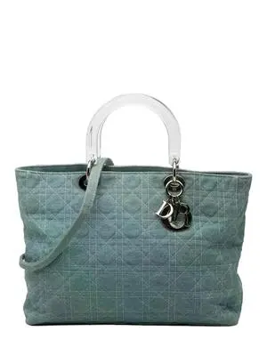 Dior Christian Dior Large Denim Cannage Lady Dior Satchel Blue