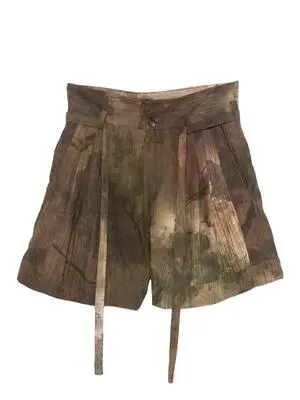 ZIGGY CHEN Belted Abstract-print Shorts - Brown