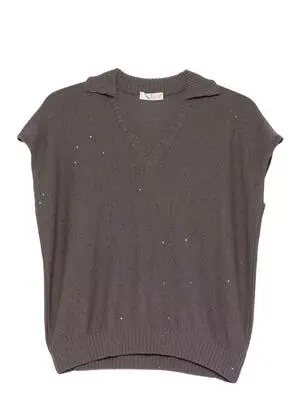 PANICALE Sequin Embellished V-neck T-shirt - Brown
