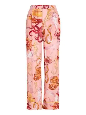 Farm Rio Printed Crepe De Chine Tapered Pants - Antique Rose