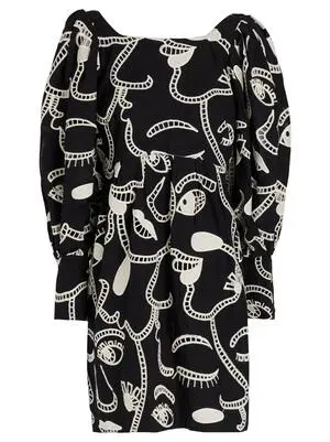 Farm Rio Embroidered Cotton Mini Dress - Black