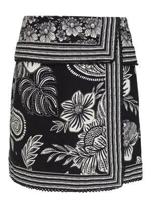 FARM RIO Farm Rio Embroidered Cotton Twill Wrap Mini Skirt