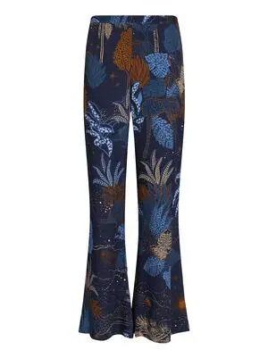 Farm Rio Printed Satin-twill Flared Pants - Navy