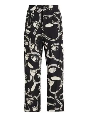 Farm Rio Embroidered Cotton Poplin Straight Leg Pants - Black