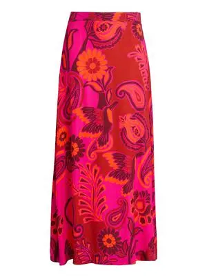 Farm Rio Printed Satin Maxi Skirt - Fuchsia