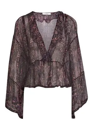 IRO PARIS Ruffled Printed Crepon Blouse - Black