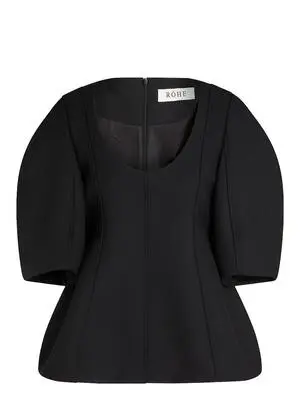 RÓHE Peplum Top With Puffed Sleeves - Black