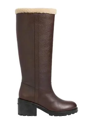 Bally Padma Pebbled Leather And Shearling Knee-high Boots - Chocolate