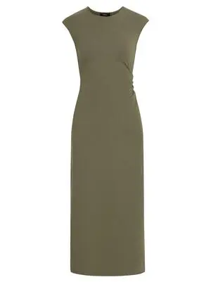 Theory Ruched Jersey Midi Dress - Army Green