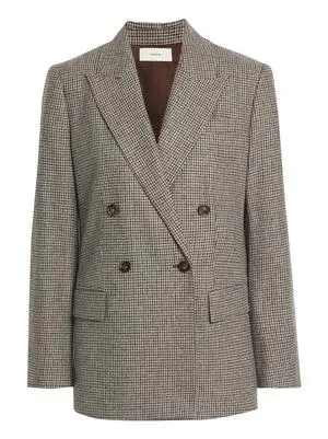 Vince Double-breasted Houndstooth Flannel Blazer - Brown