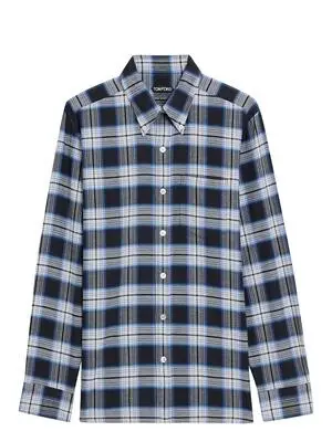 TOM FORD Checked Cottonflannel Shirt - Blue