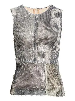 MAISON MARGIELA Sequin Floral Print Sleeveless Top - Multicolor Variant