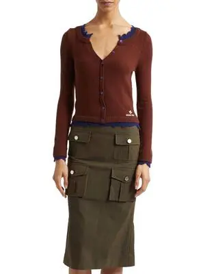 SHUSHU/TONG Deconstructed Contrast Trim Wool Cardigan - Sandalwood