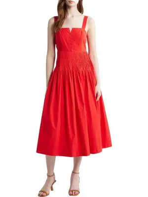 Moon River Pintuck Pleat Midi Dress - Red