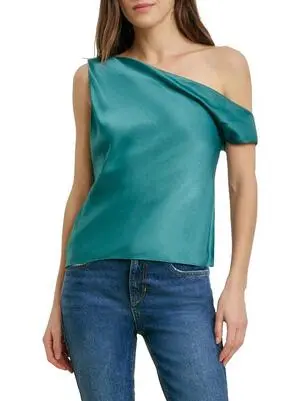 FAVORITE DAUGHTER The Side Note One-shoulder Satin Top - Emerald