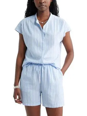 Caslon Novelty Stripe Cap Sleeve Button-up Shirt - Blue - Ivory Ginger Stripe