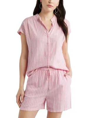 Caslon Novelty Stripe Cap Sleeve Button-up Shirt - Pink- Ivory Ginger Stripe