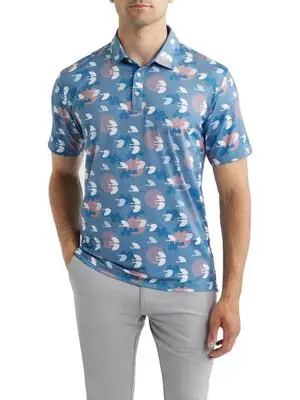 SWANNIES Windward Bird Print Performance Golf Polo - Blue Shadow