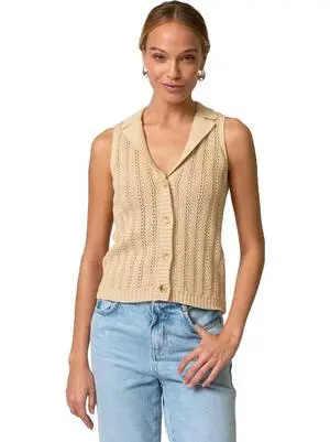 Central Park West Francie Mesh Stitch Sleeveless Vest - Sand