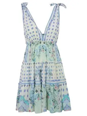Camilla Floral Print Tiered Dress - Neutrals