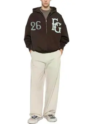 Fear Of God Logo Print Half-zip Hoodie - Brown