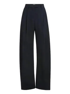 Brunello Cucinelli Virgin Wool Crêpe Tailored Barrel Trousers With Monili - Blue