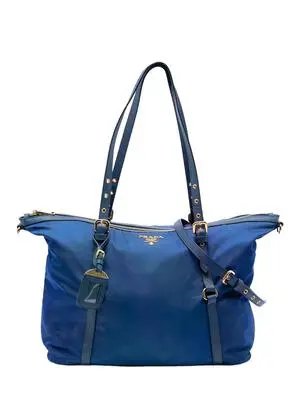 Prada Saffiano Trimmed Tessuto Satchel - Blue