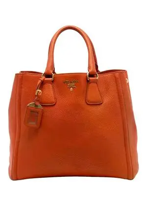 Prada Vitello Daino Convertible Tote Satchel - Orange