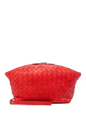 Bottega Veneta Nappa Intrecciato Wristlet Pouch Clutch Bag - Red
