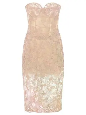 Ermanno Scervino Floral Lace Bustier Midi Dress - Neutrals
