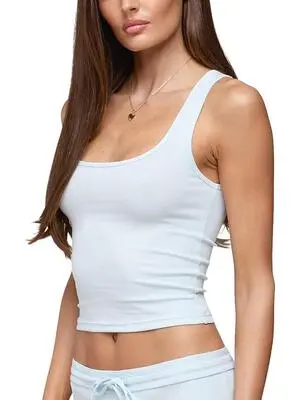 EDIKTED Linda Ribbed Scoop Neck Tank Top - Light-blue