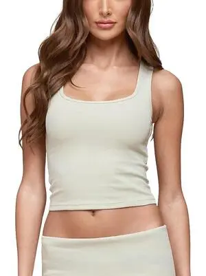EDIKTED Linda Ribbed Scoop Neck Tank Top - Sage