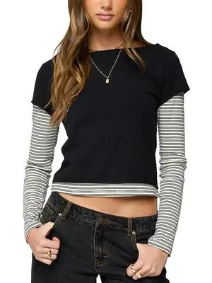 EDIKTED Layered Long Sleeve T-shirt - Black