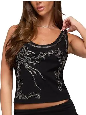 EDIKTED Embellished Scoop Neck Tank Top - Black