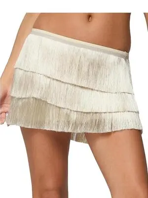 EDIKTED Tiered Fringed Mini Skirt - Cream