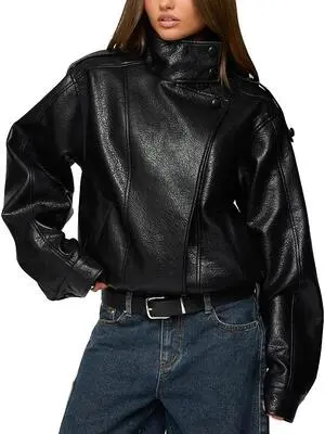 EDIKTED Jaicee High Neck Oversized Jacket - Black